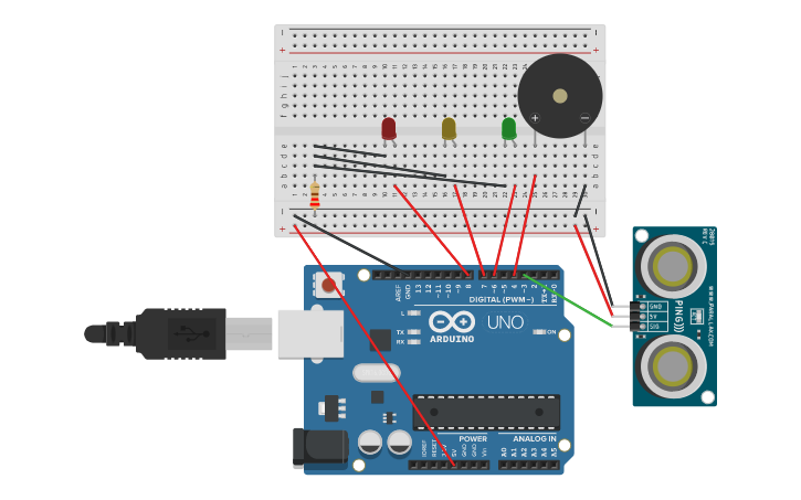 Circuit design IMdea Networks - Parquímetro ultrasónico programado con Arduino - Tinkercad