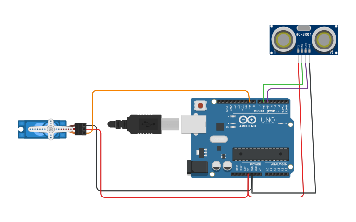 Circuit design “Basurero automático ARDUINO (con sensor ultrasónico)” - Tinkercad
