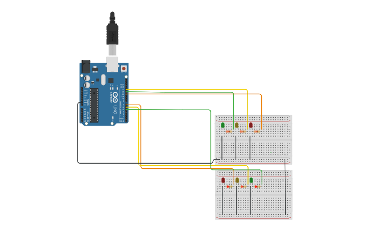 Circuit design Dois semáforos - Tinkercad