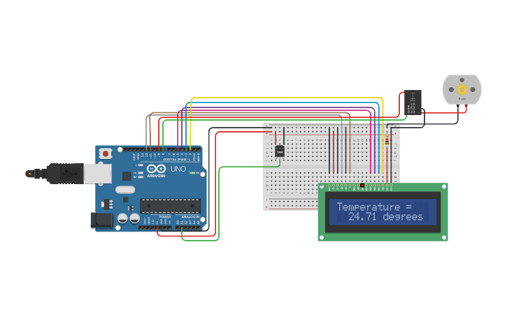 Circuit design Temperature Based Fan Speed Control - Tinkercad