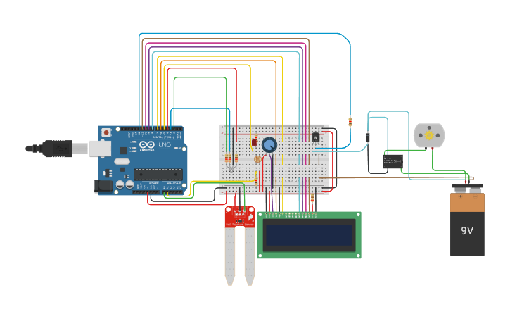 Circuit design Automatic Watering System - with LCD - Tinkercad