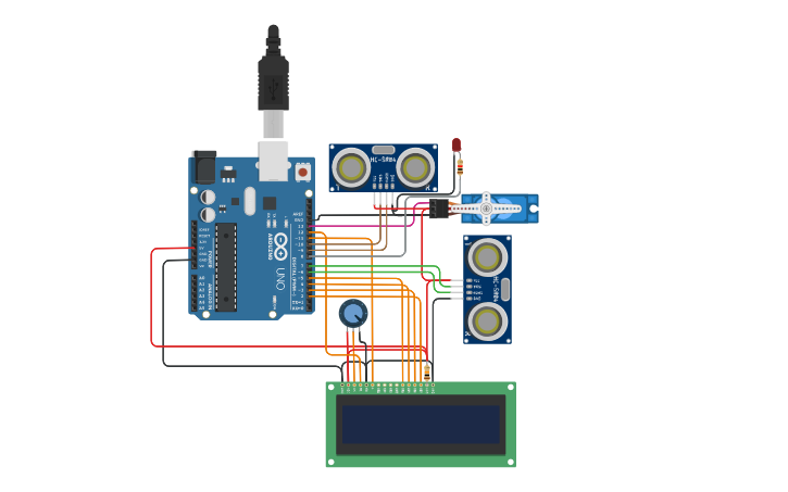 Circuit design smart dustbin - Tinkercad