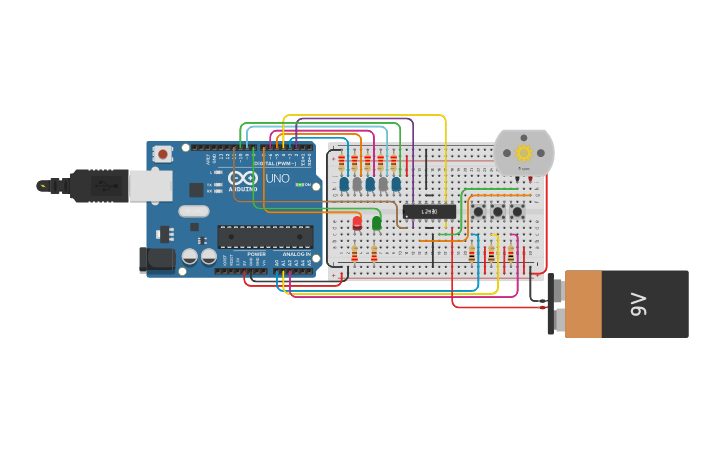 Circuit design Práctica 5 - Módulos y arreglos en arduino - Tinkercad