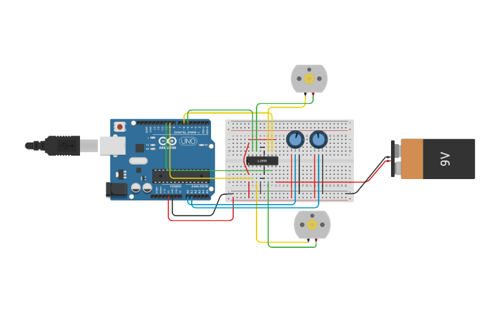 Circuit design L293D con motores DC - Tinkercad