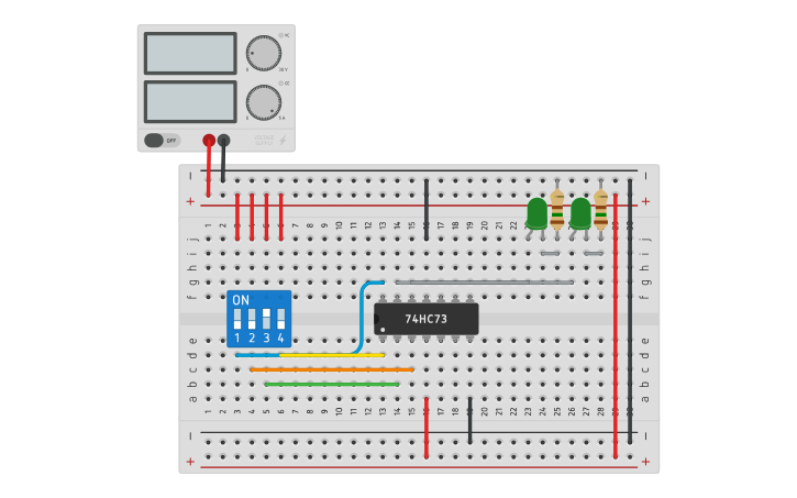 Circuit design FFJK 74LS73 - Tinkercad