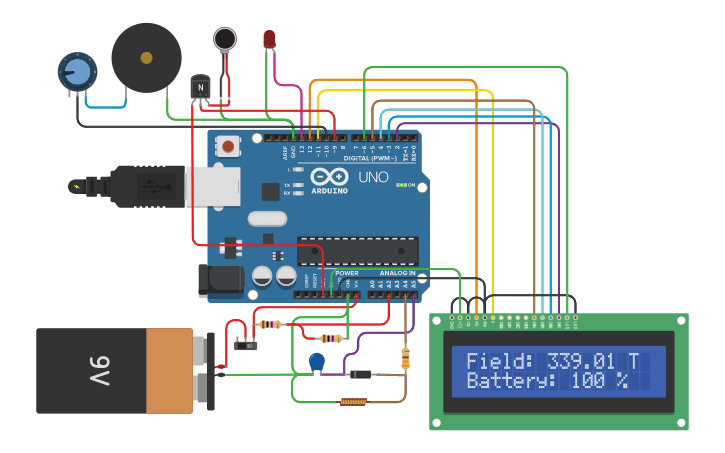 Circuit design Copy of Metal Detector With LCD screen - Tinkercad