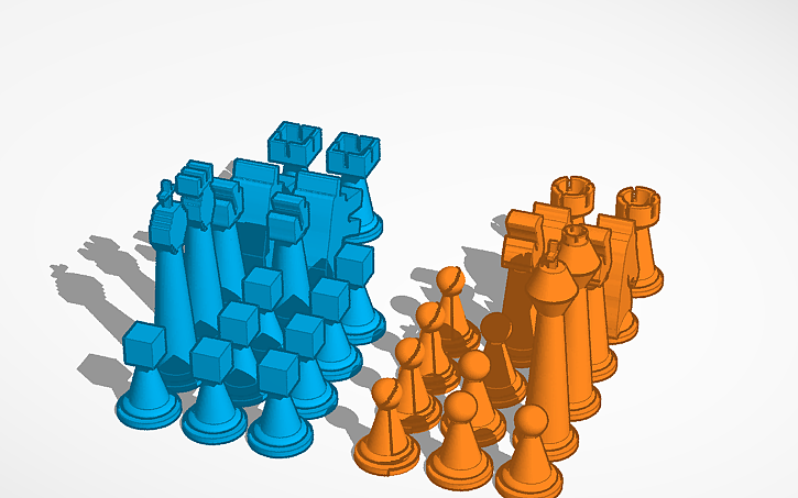 3D design Full 32 Chess Pieces - Tinkercad