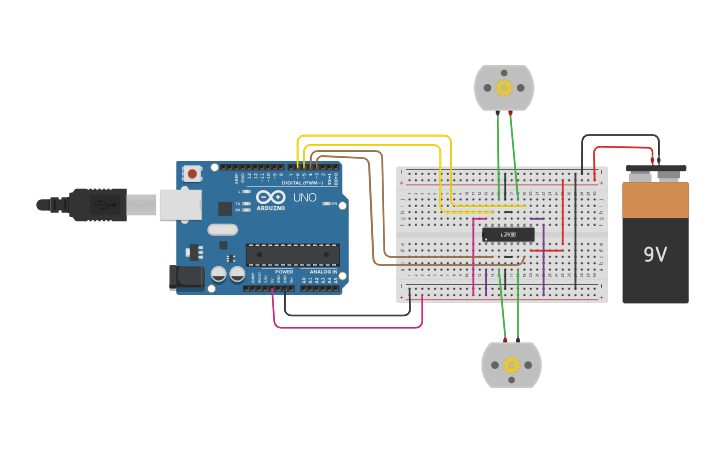 Circuit design L293D Arduino conection - Tinkercad
