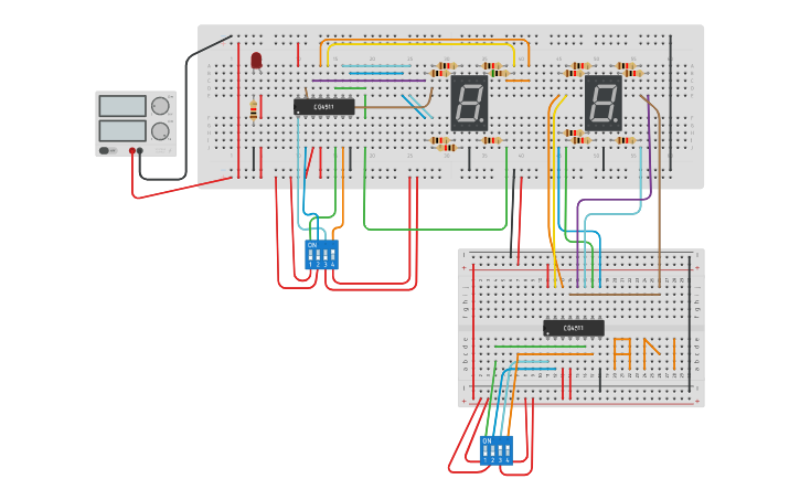 Circuit design Decodificador BCD 7 SEGMENTOS ALAN - Tinkercad