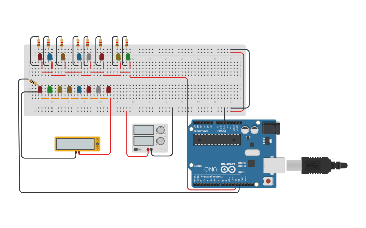 Circuit design Serie y Paralelo + Arduino uno - Tinkercad