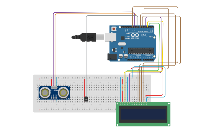Circuit design Sensor DHT11 + Sensor HC-SR04 - Tinkercad