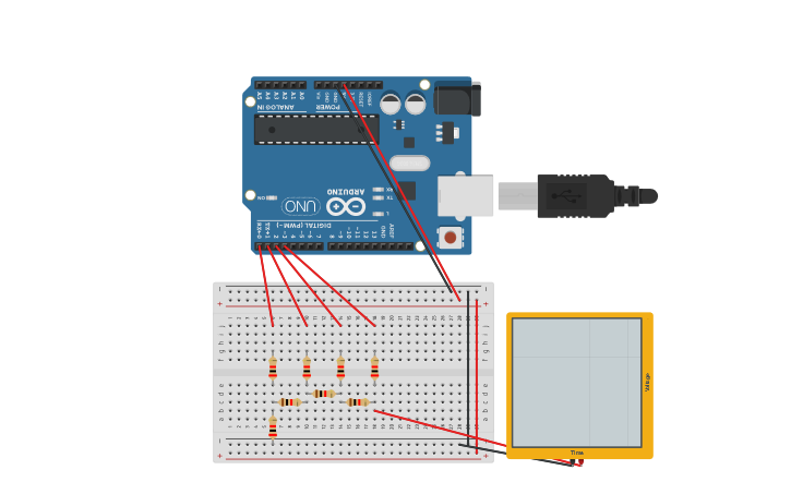 Circuit design R2R DAC With Arduino - Square Wave - Tinkercad