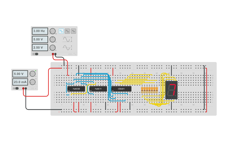Circuit design Counter and 7 segments display - Tinkercad