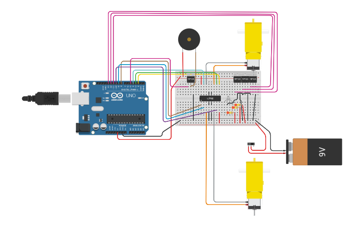 Circuit design two DC motors with L293D and Arduino - Tinkercad