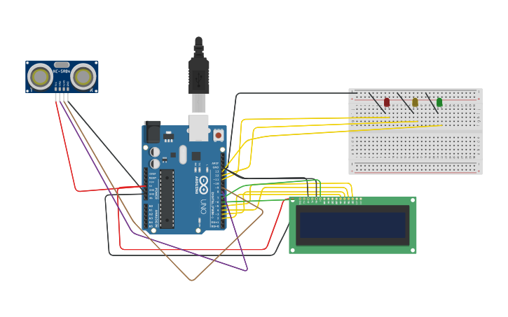 Circuit design Ultrasonic Sensor - Tinkercad