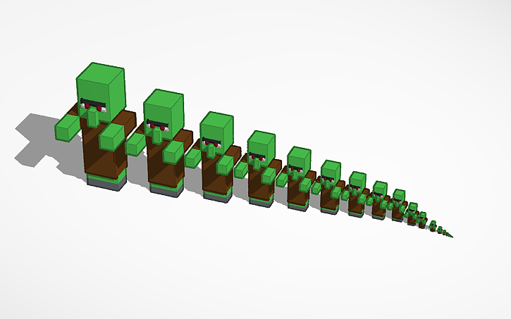 3D design Zombie villager size comparison. from giant to microscopic ...
