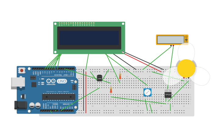 Circuit design arduino y lcd y LM35 - Tinkercad