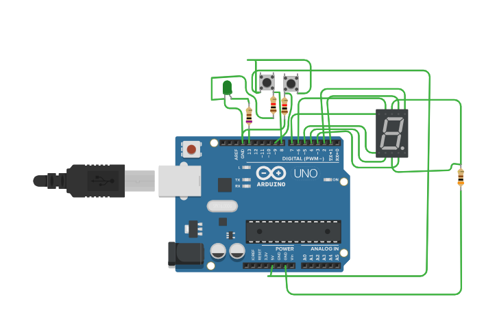 Circuit design Counter With Reset Button - Tinkercad