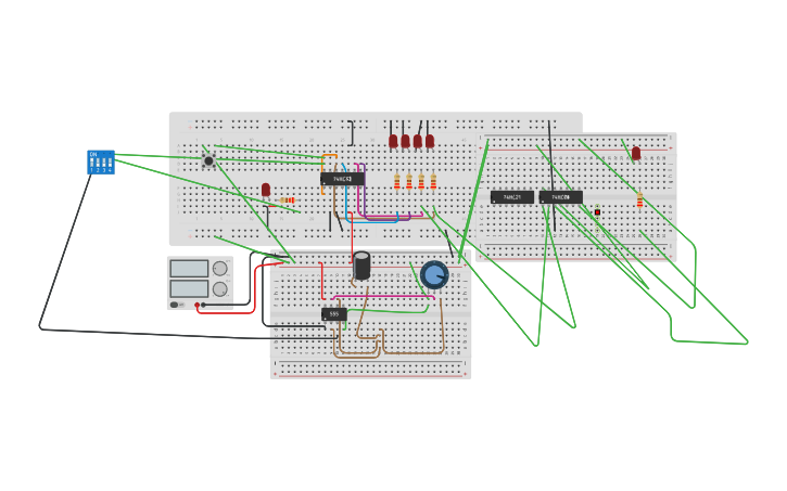 Circuit design 555 timer with dip switch - Tinkercad