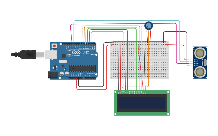 Circuit Design Water Level Sensor Using Ultrasonic Tinkercad