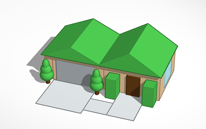 3D design green roof house - Tinkercad