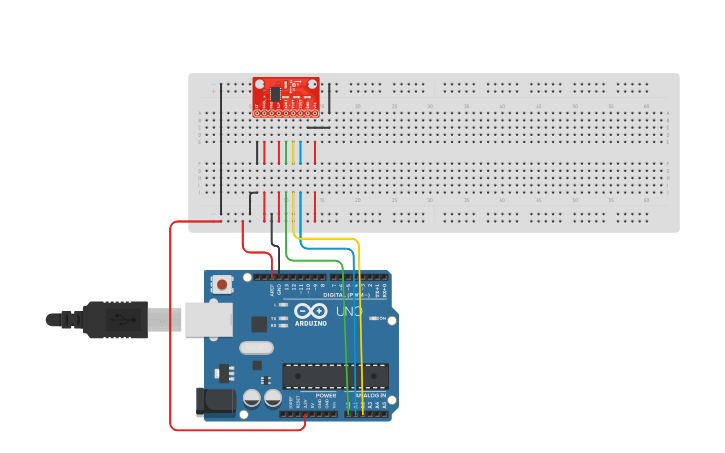 Circuit design 8. Drive Accelerometer and display the reading on HyperTerminal - Tinkercad