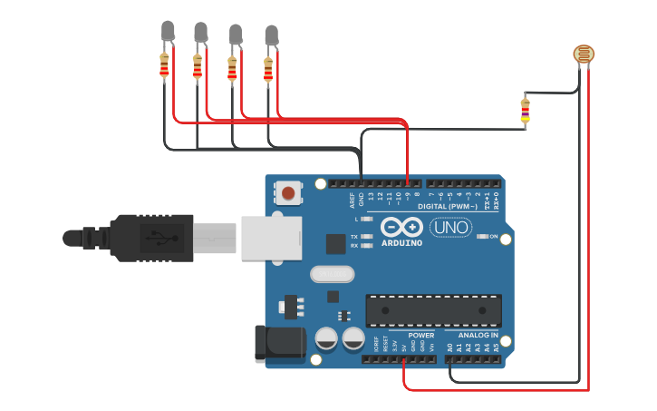 Circuit design light intensity controller - Tinkercad