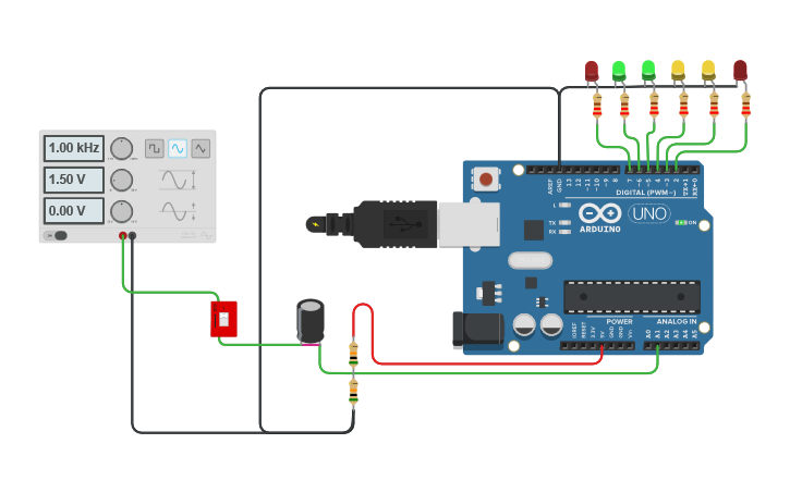Circuit design Arduino Audio Level Meter (-10dB) - Tinkercad