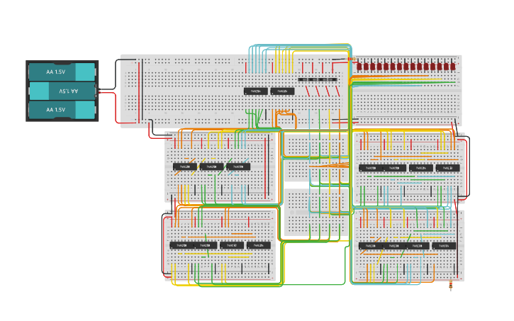 Circuit design 4 bit to 16 numbers multiplexer - Tinkercad