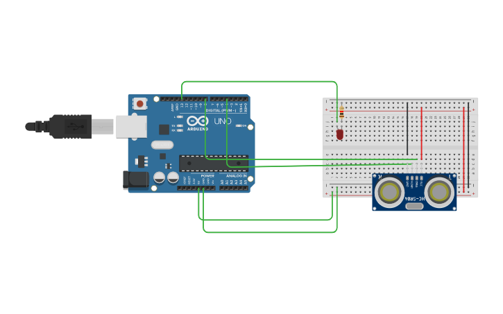 Circuit design ULTRA object detection with led - Tinkercad
