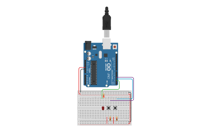Circuit design Two buttons and One led - Tinkercad