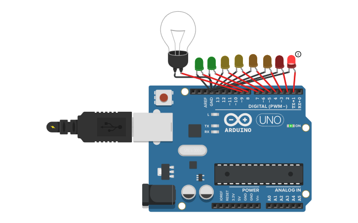 Circuit design ARDUINO CON LEDS - Tinkercad