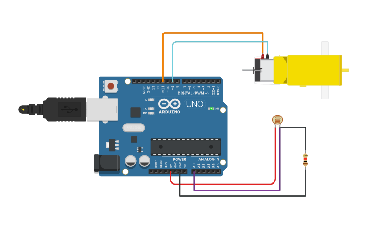 Circuit design MOTOR SPEED CONTROL USING LDR SENSOR - Tinkercad