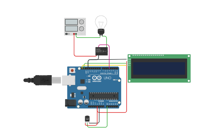 Circuit design Temperature control using TMP sensor. - Tinkercad