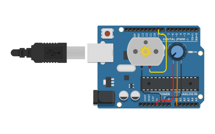 Circuit design DC motor speed control using potentiometer - Tinkercad