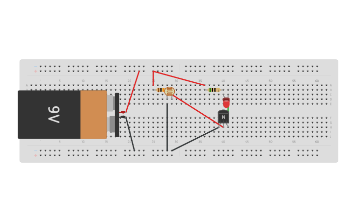Circuit design Encendido LED con LDR y transistor NPN - Tinkercad