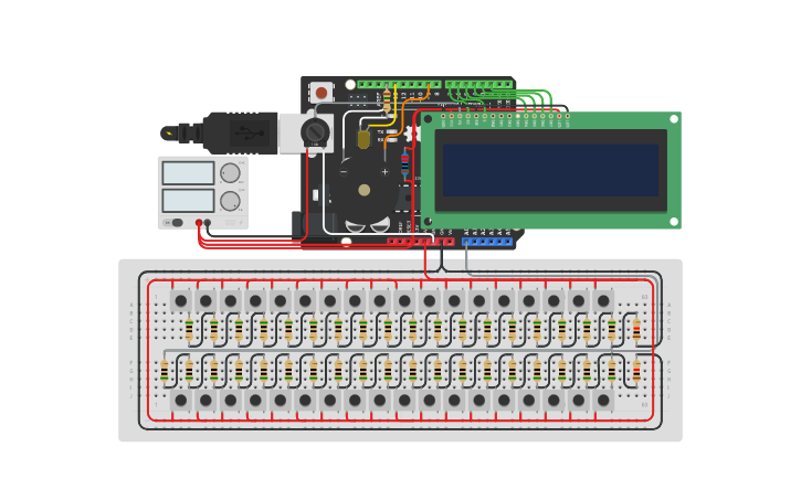 Circuit design MORSE CODE = 36 BUTTONS - Tinkercad