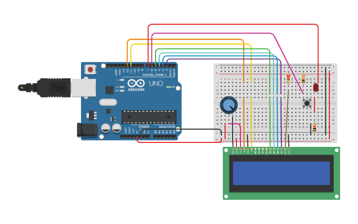 Circuit Design Lcd Led Push Button Tinkercad