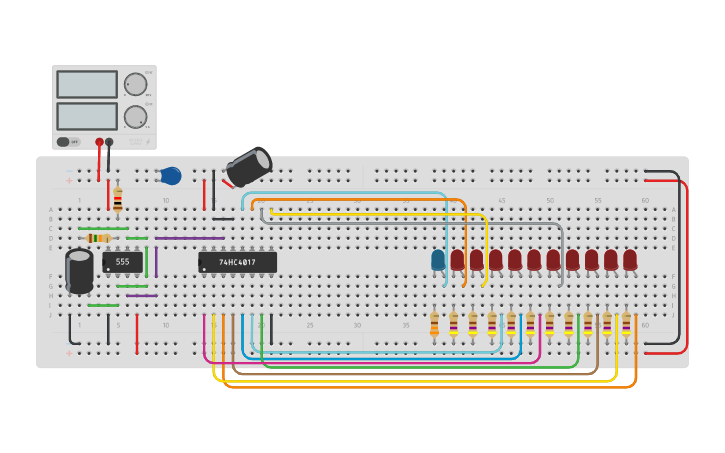 Circuit design CD4017 - Tinkercad