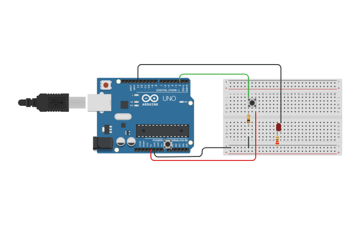 Circuit design Hold Down button - Tinkercad