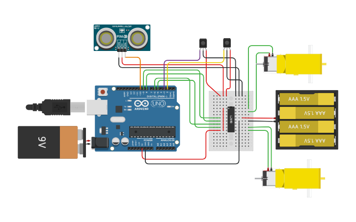 Circuit design Sumo Robot - Tinkercad