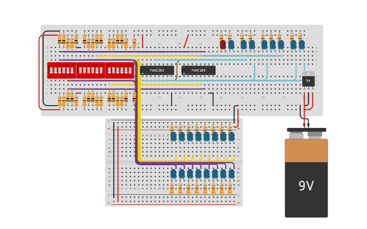 Circuit design 8 bit adder - Tinkercad
