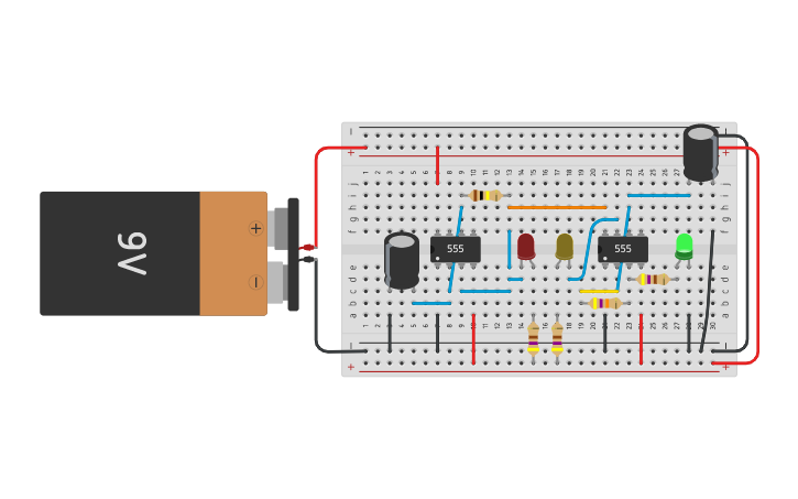 Circuit design Semaforo 555 stoplight - Tinkercad