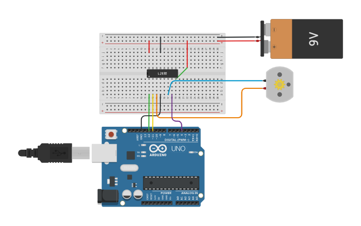 Circuit design 用L293D擴充板控制直流馬達 - Tinkercad