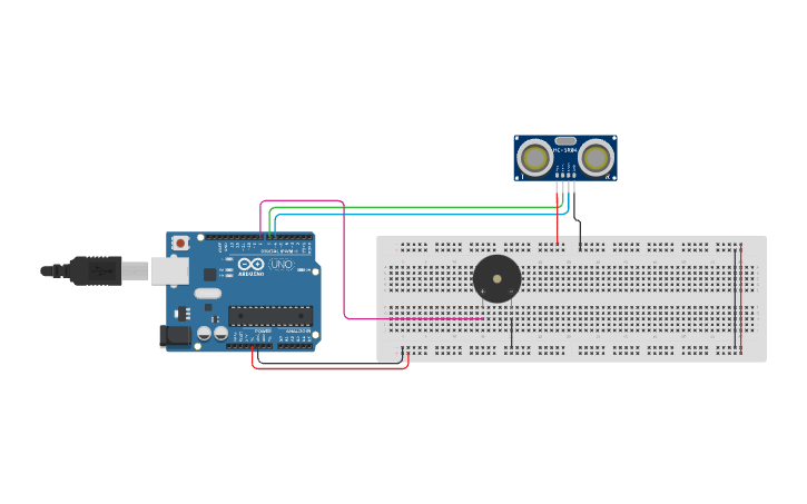 Circuit design Vehicle Reverse Alarm System - Tinkercad