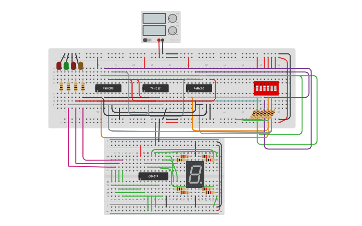 Circuit design Lab 6 - 2-Bit Adder - Tinkercad