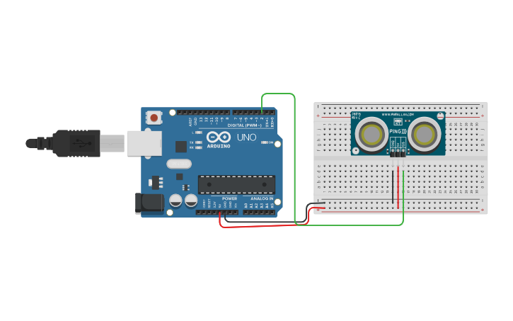 Circuit design Sensor PING Ultrasonic - Tinkercad