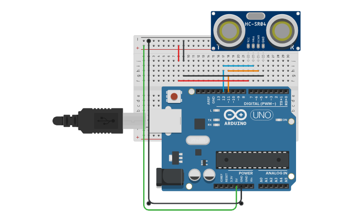 Circuit design Sensor ultrasónico HC-SR04 - Tinkercad