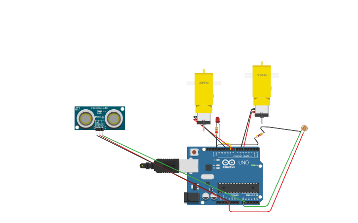 Circuit design Temperature and Ultrasonic sensor - Tinkercad