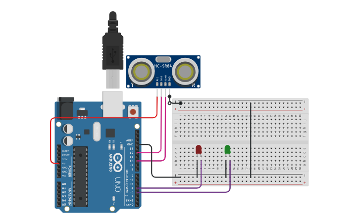 Circuit design Ultrasonic Distance Sensor - Tinkercad